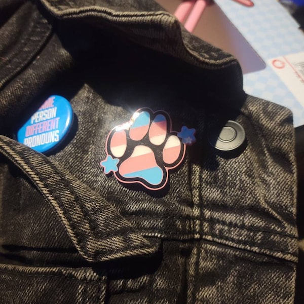 Paw - Sitive Transgender LGBTQ Sparkle Paw Shaped Enamel Lapel Pin ...