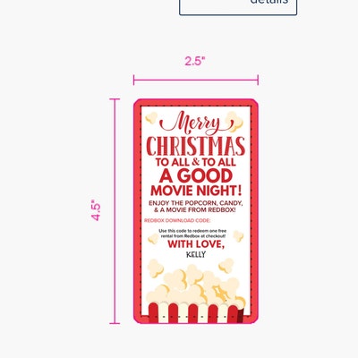 Movie Night Gift Tag Redbox Christmas Gift Popcorn Gift Printable ...