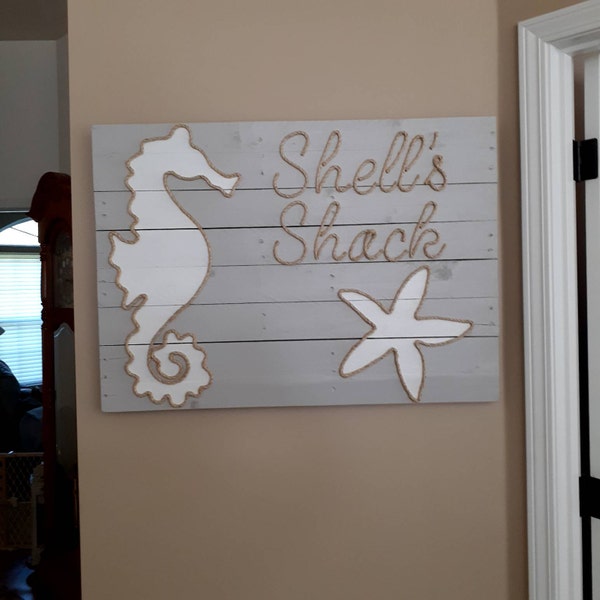 Handmade welcome Turtle With Rope Beach Pallet Art Coastal Decor ...