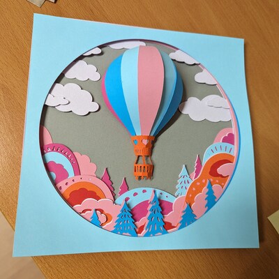 Hot Air Balloon SVG Shadow Box Template, Cardstock Project for Cricut ...