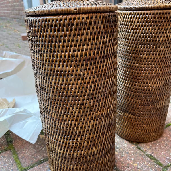 Rattan Tall Cylinder Laundry Basket /laundry Hamper - Etsy
