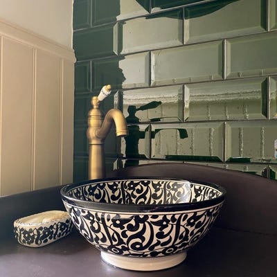 Antique Sink With Brass Rim Edge, Vessel Sink, Sink Bowl, Ceramic Basin ...