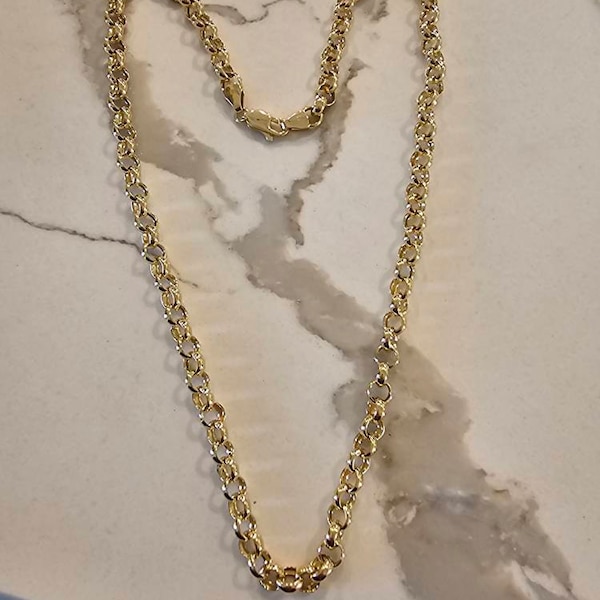 14K Gold Rolo Chain Necklace, 3mm 4mm 5mm Chain Necklace, Layering Man ...