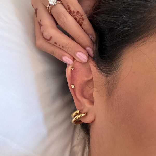 14K Real Gold 4 Prongs Fresh Water Pearl Tragus Helix Cartilage Inner ...