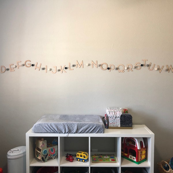 Alphabet Banner Wooden Alphabet Wall Decor Educational Decor Wooden ...