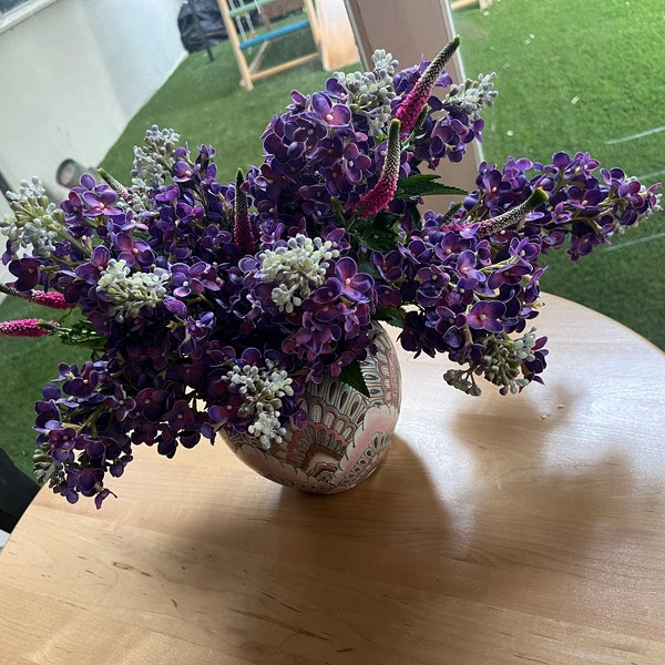 24.8" Real Touch Faux Purple Lilacs Branch, Artificial Lilacs Hydrangeas Flowers, DIY Fake ...