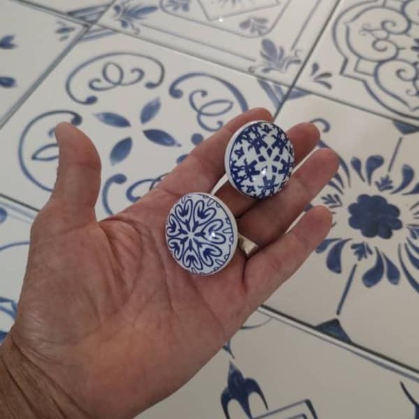 Blue & White Ceramic Knobs Kitchen Cabinet Drawer Knobs Hardware Knobs Handmade Knobs Cabinet ...