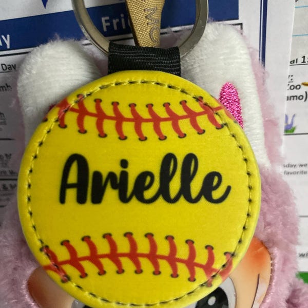 PU Vegan Leather Custom Name Softball Key Chain, Personalized Sports ...