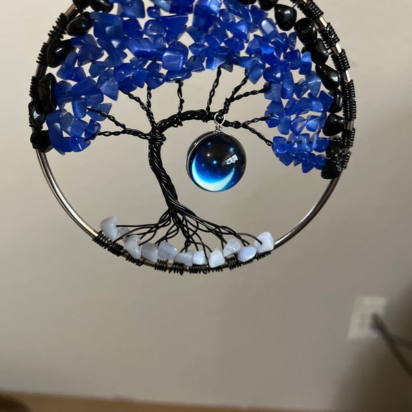 Ladybug Charmed Red Tiger Eye Crystal Beaded Tree of Life Decor Wall ...