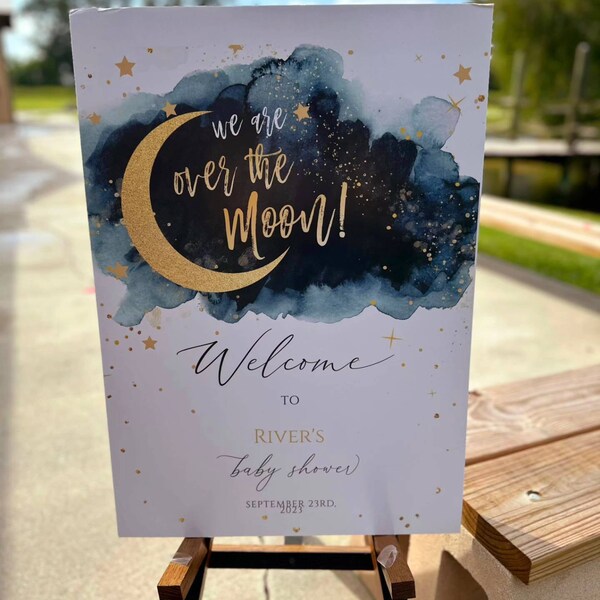 Over the Moon Baby Shower Welcome Sign, Welcome Sign, Baby Shower Sign ...