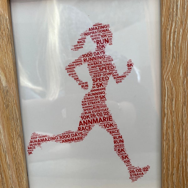 Personalised Female Runner Print - Custom Word Wall Art Frame - Running ...