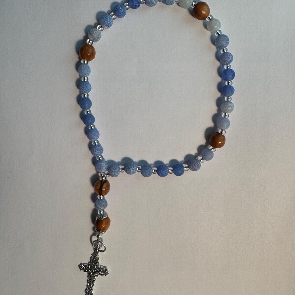 Blue Ceramic and Decorative Wood Cross Protestant Prayer Beads ...