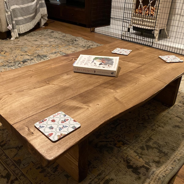 Waney / Live Edge Coffee Table Rustic Tudor Oak Solid Wood Chunky Low ...
