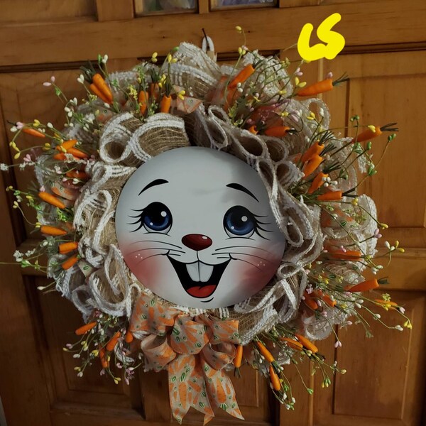 Bunny Face Wreath Sign, Metal Wreath Sign, Easter Wreath Sign, Round ...
