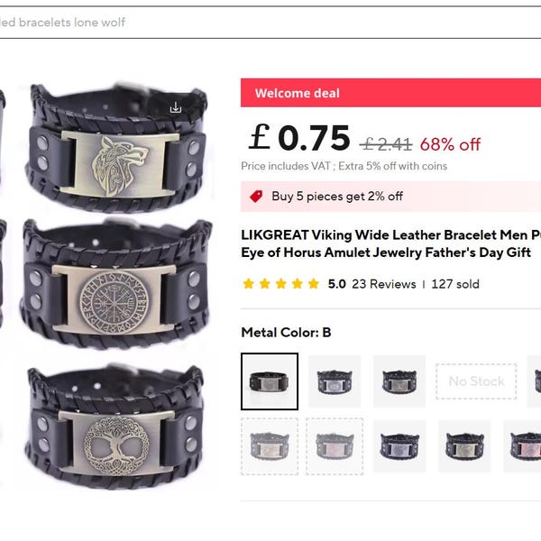 Men's Viking Genuine Leather Bracelet Vintage Handmade Cuff ...