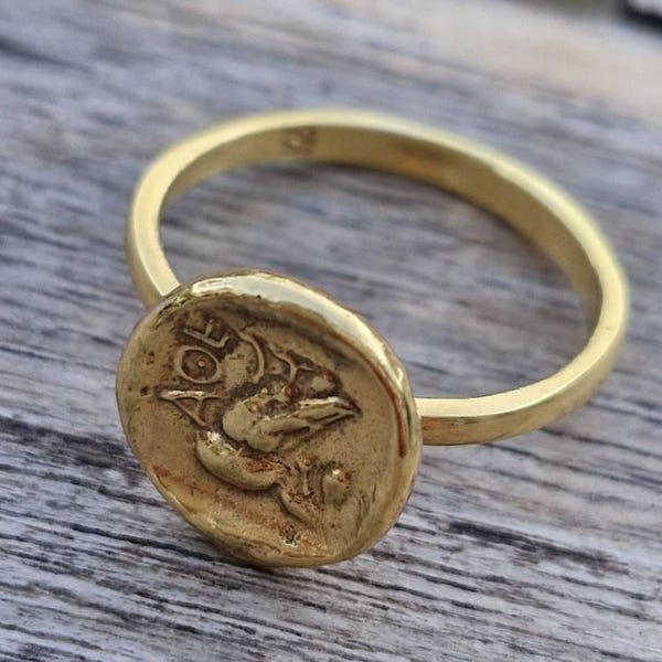 Aphrodite Greek God Ring, Signet Ring, 925 Silver Ring, Blue Glass ...