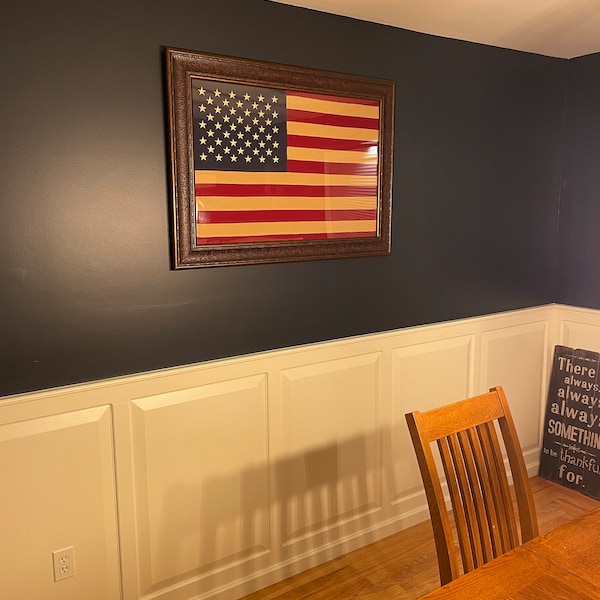 Large Framed American Flag | Real Cotton Cloth Embroidered Flag | Hand ...