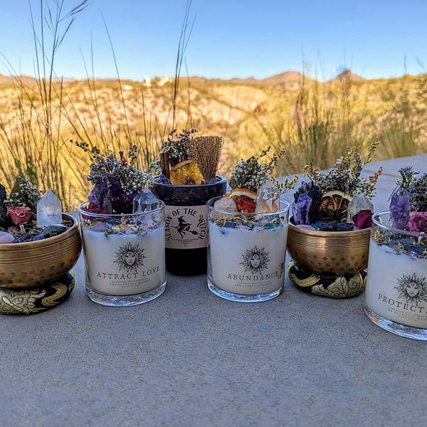Attract Love Intention Candle Packed With Crystals, Herbs & Flowers ...