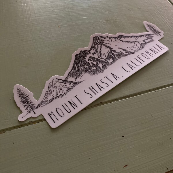 Mt. Shasta Bumper Sticker - Mount Shasta Pen & Ink Sticker - Premium ...