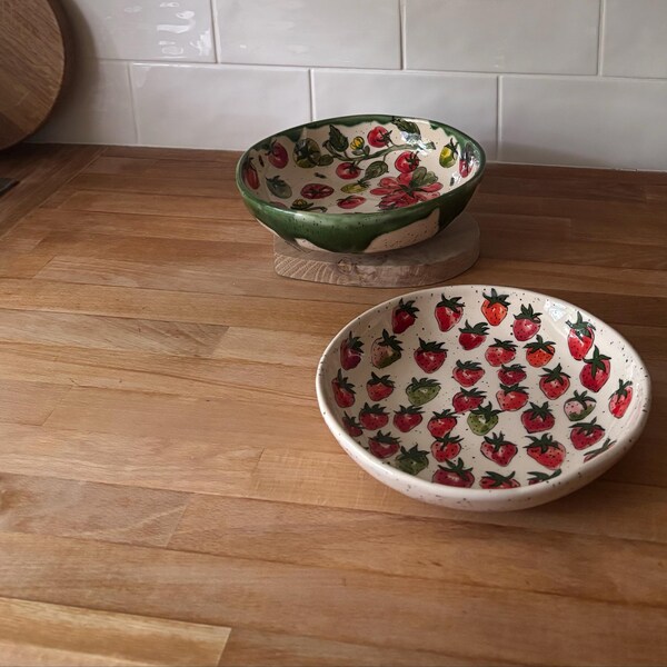 Ceramic Plate With Strawberry Design, Food Safe Dinner Plate, Handmade ...