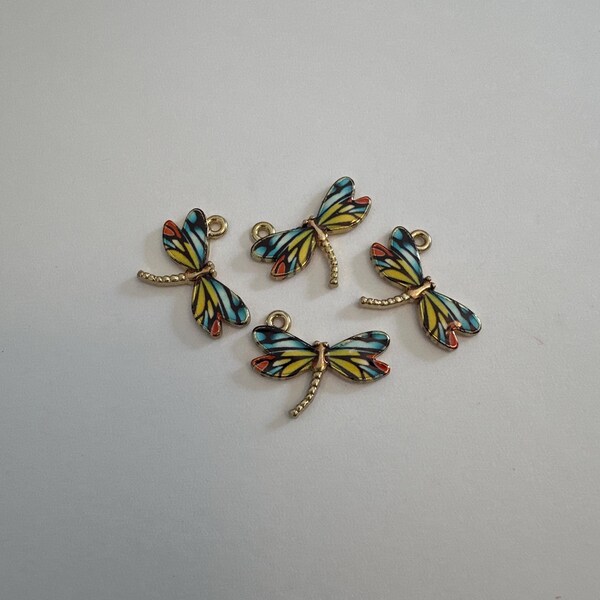 4 Dragonfly Charms in Blue Yellow Red Black and Gold - C3442 - Etsy