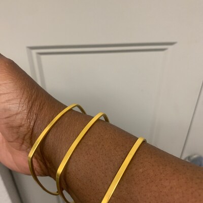 Square Bangles Gold Dipped Trio of Bracelets Three Wide Geometric ...