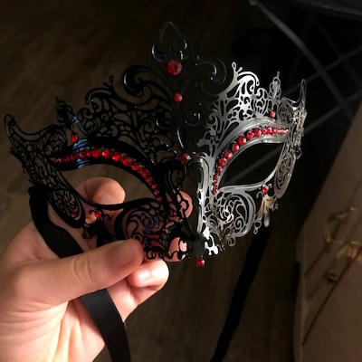 Womens Red Masquerade Mask, Red Feathers Masquerade Ball Mask, Red ...