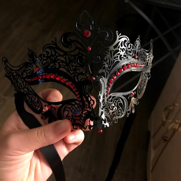 Womens Red Masquerade Mask, Red Feathers Masquerade Ball Mask, Red ...