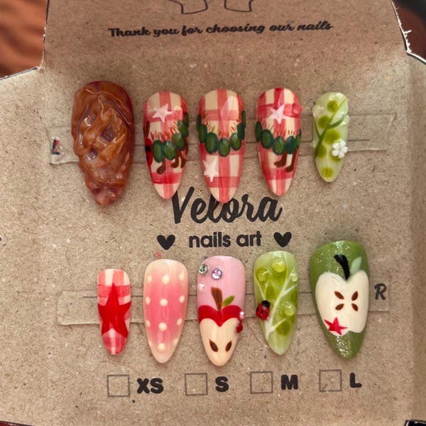 Whimsical Picnic Press on Nails, 3D Food Nail Art With Strawberry ...