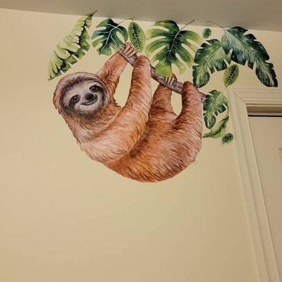 Sloth 1 Wall Decal Tropical Rain Forest Animal Wall Sticker Sloth on ...