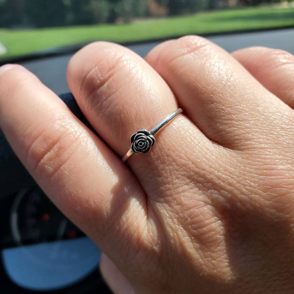 Sterling Silver Rose Ring, Dainty Rose Ring, 3D Rose Ring, Valentines ...