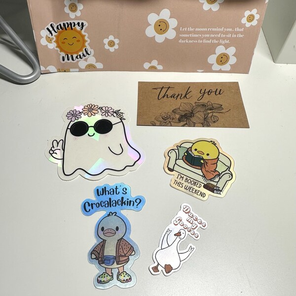 Goose Sticker, Cute Holographic Die Cut Vinyl, Silly Geese in Blanket ...