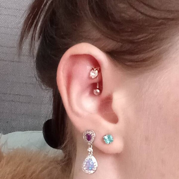 16G Dainty Silver CZ With Dangling Radiant Star rook, Curved Barbell ...