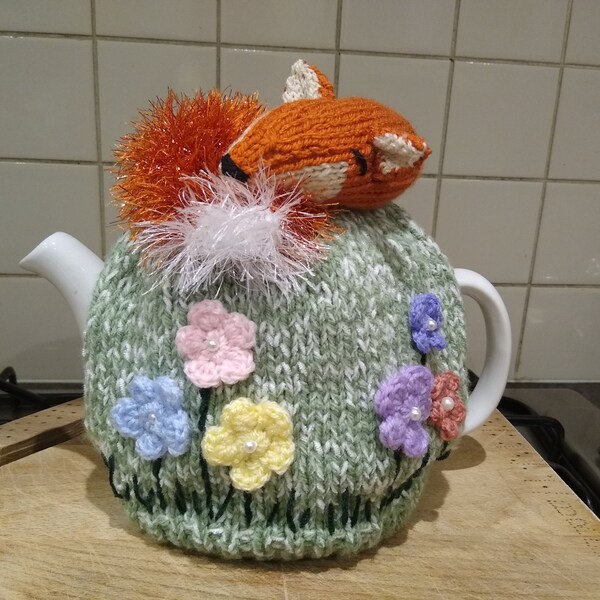 Hand Knitted Tea Cosy "sleeping Fox". Animal Lovers Gift, Fox Tea Cosy ...