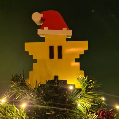 Retro Super Mario Star Tree Topper With Hat. This 8bit Christmas ...