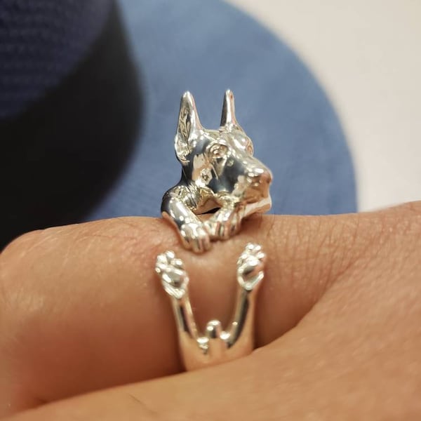 Doberman Ring, Sterling Doberman, Doberman Hug Ring, Doberman ...
