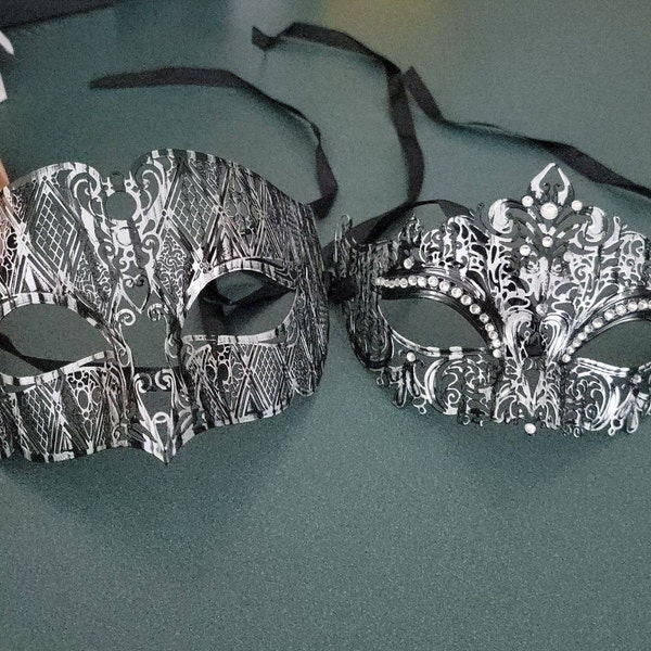 Silver and Black Masquerade Mask Laser Cut Metal Venetian Mask - Etsy
