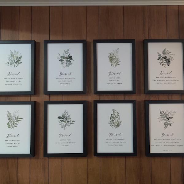 Matthew 5:3-10 the Beatitudes Bundle, Bible Verse Wall Art, Set of 8 ...