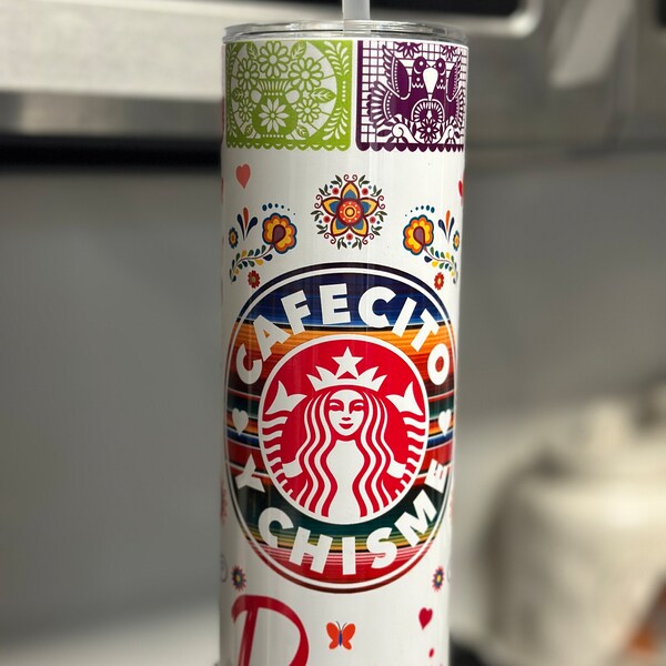 Cafecito Y Chisme 20oz Skinny Tumbler Colorful Mexican Theme Banner ...