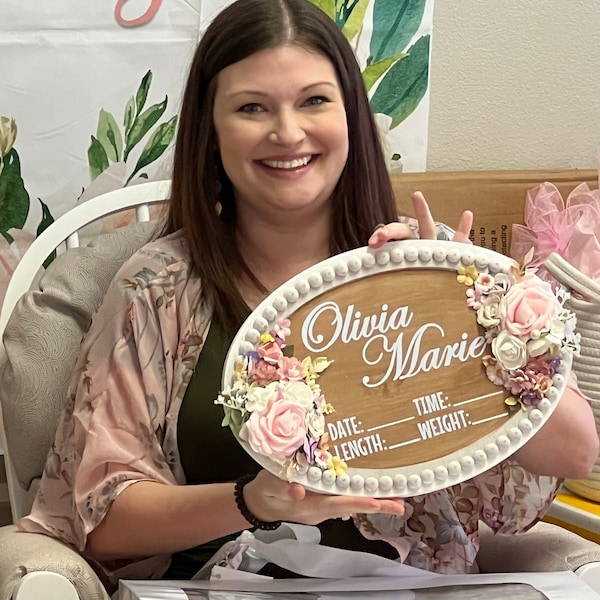 Baby Announcement Hospital Nursery Door Name Hanger /floral Baby Name ...