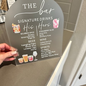 Frosted Acrylic Arch Bar Menu Signature Drink Sign Custom Wedding Drink ...