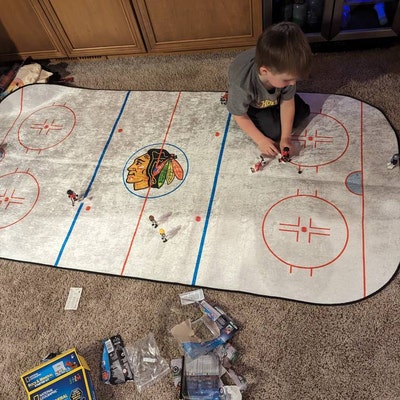 Ice Hockey Rink Printed Area Rug With Custom Team Logo Washable Ice ...