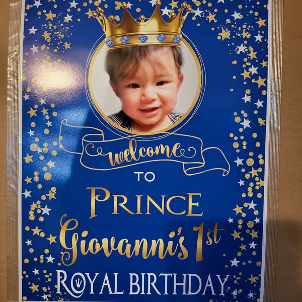 Royal Prince Birthday Party Welcome Sign Printable With Photo | Navy or ...