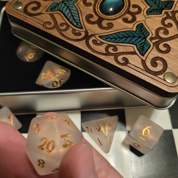 Elvish Dice Vault and Paladin's Oath Dice Set White Holographic ...