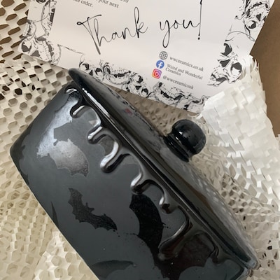 Bat Butter Dish, Bats Dome Bowl, Matte Black, Gothic Gift, Creepy ...