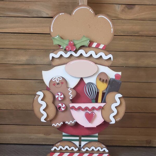 Gingerbread Baker Gnome, DIY Wood Kit or Hand-painted, Gnome Shelf ...
