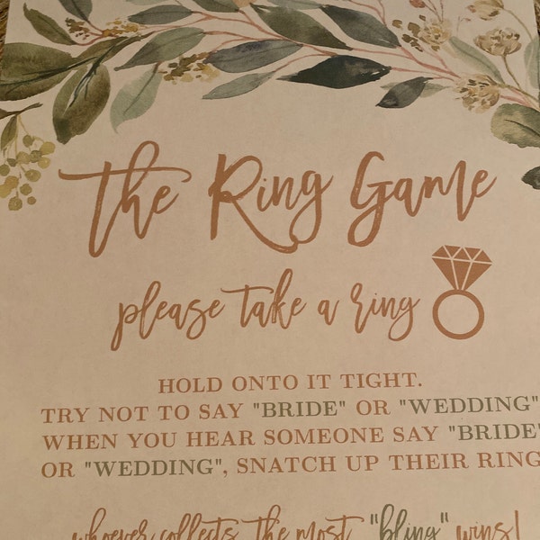 Printable the Ring Game Sign, Bridal Shower Game, Please Take a Ring ...