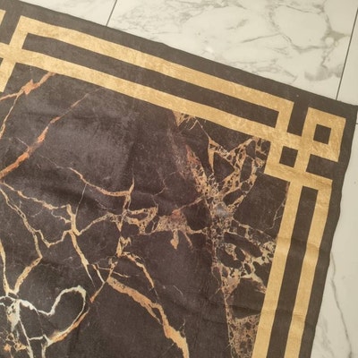 Black and Gold Marble Area Rug, for Living Room, Medusa Carpet, Greek ...