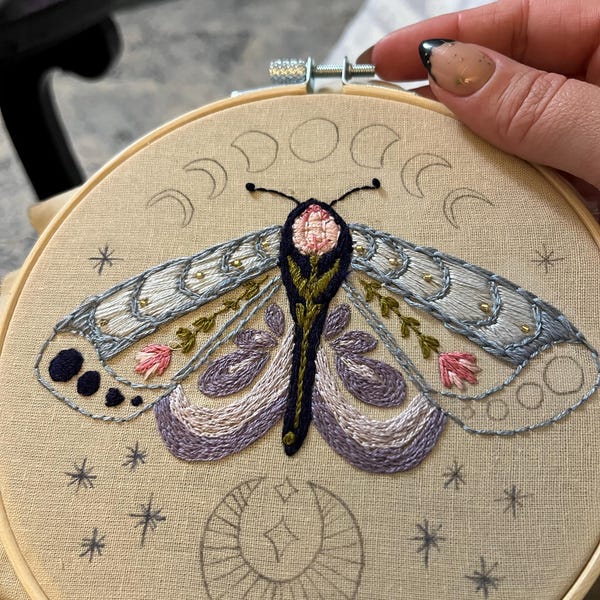 Moon Moth Folk Hand Embroidery Pattern - PDF Instant Download for ...