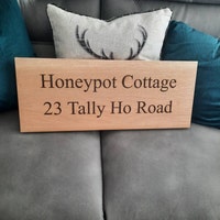 Oak House Sign With Posts, Carved, Personalised Custom Engraved Wooden ...